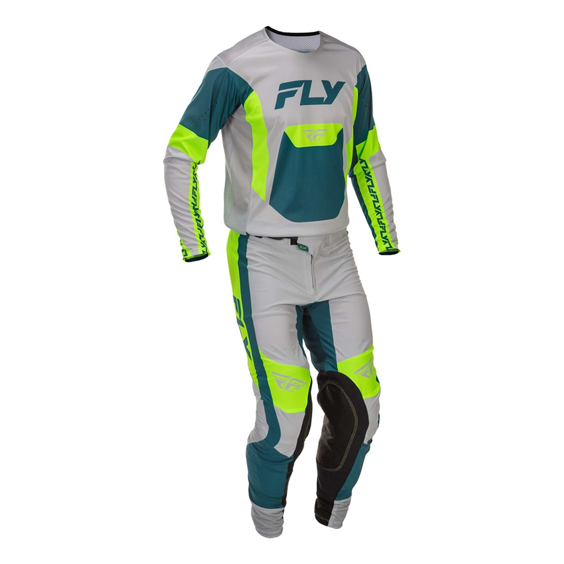 Maillot cross Fly Racing Lite grey/lime/teal - Équipement Cross sur La ...