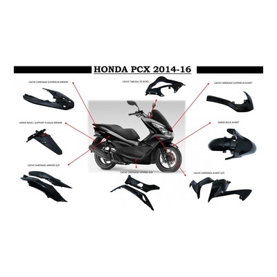 Kit carrosserie Honda PCX 125 noir (11 pièces) - Pièces Carénage sur La ...