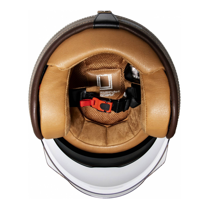 Casque jet Nox Premium Heritage crème/cuir marron - Casque vintage sur ...